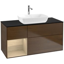 Villeroy & Boch Villeroy und Boch Finion Waschtischunterschrank F822PCGN 120cm, Abdeckplatte black matt, Regale Oak Veneer, Walnut veneer