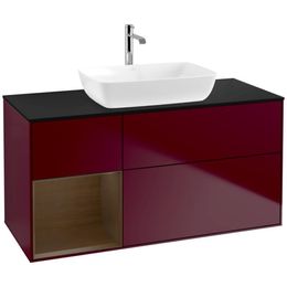 Villeroy & Boch Villeroy und Boch Finion Waschtischunterschrank F822GNHB 120cm, Abdeckplatte black matt, Regale Walnut Veneer, Peony Matt