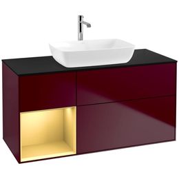 Villeroy & Boch Villeroy und Boch Finion Waschtischunterschrank F822HFHB 120cm, Abdeckplatte black matt, Regale Gold matt lacquer, Peony Matt