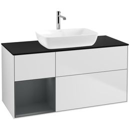 Villeroy & Boch Villeroy und Boch Finion Waschtischunterschrank F822HGMT 120cm, Abdeckplatte black matt, Regale Midnight matt lacquer, White matt lacquer
