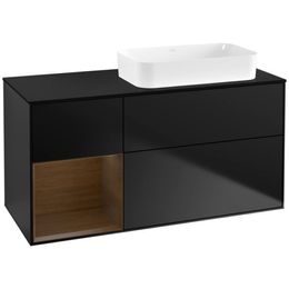 Villeroy & Boch Villeroy und Boch Finion Waschtischunterschrank G682GNPD 120x60,3x50,1cm, Regal links Walnut veneer, Black matt lacquer