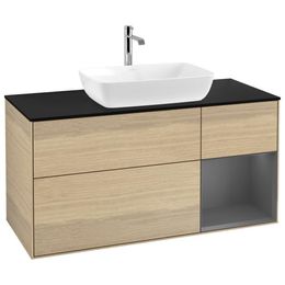 Villeroy & Boch Villeroy und Boch Finion Waschtischunterschrank G832GKPC 120cm, Abdeckplatte black matt, Emotion, Regale Anthracite matt lacquer, Oak Veneer