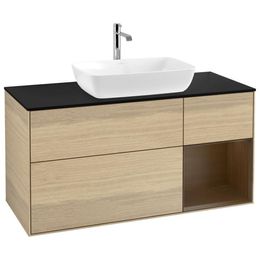 Villeroy & Boch Villeroy und Boch Finion Waschtischunterschrank G832GNPC 120cm, Abdeckplatte black matt, Emotion, Regale Walnut Veneer, Oak Veneer