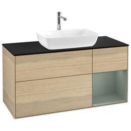 Villeroy & Boch Villeroy und Boch Finion Waschtischunterschrank G832GMPC 120cm, Abdeckplatte black matt, Emotion, Regale Olive matt lacquer, Oak Veneer