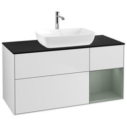 Villeroy & Boch Villeroy und Boch Finion Waschtischunterschrank G832GMMT 120cm, Abdeckplatte black matt, Emotion, Regale Olive matt lacquer, White matt lacquer