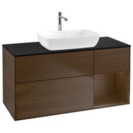 Villeroy & Boch Villeroy und Boch Finion Waschtischunterschrank G832GNGN 120cm, Abdeckplatte black matt, Emotion, Regale Walnut Veneer, Walnut veneer