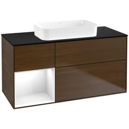 Villeroy & Boch Villeroy und Boch Finion Waschtischunterschrank G702GFGN 120x60,3x50,1cm, Regal rechts Glossy white lacquer, Walnut veneer