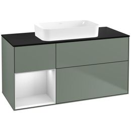 Villeroy & Boch Villeroy und Boch Finion Waschtischunterschrank G702MTGM 120x60,3x50,1cm, Regal rechts White matt lacquer, Olive Matt Lacquer