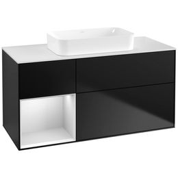 Villeroy & Boch Villeroy und Boch Finion Waschtischunterschrank G701MTPD 120x60,3x50,1cm, Regal rechts White matt lacquer, Black matt lacquer