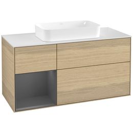Villeroy & Boch Villeroy und Boch Finion Waschtischunterschrank G701GKPC 120x60,3x50,1cm, Regal rechts Anthracite matt, Oak Veneer