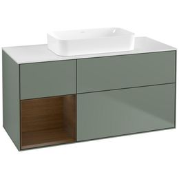 Villeroy & Boch Villeroy und Boch Finion Waschtischunterschrank G701GNGM 120x60,3x50,1cm, Regal rechts Walnut veneer, Olive Matt Lacquer