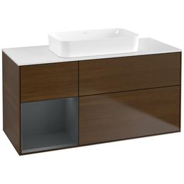 Villeroy & Boch Villeroy und Boch Finion Waschtischunterschrank G701HGGN 120x60,3x50,1cm, Regal rechts Midnight Blue Matt Lacquer, Walnut veneer