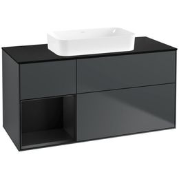 Villeroy & Boch Villeroy und Boch Finion Waschtischunterschrank F702PDHG 120x60,3x50,1cm, Regal links Black matt lacquer, Midnight Blue Matt Lacquer