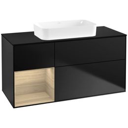Villeroy & Boch Villeroy und Boch Finion Waschtischunterschrank F702PCPD 120x60,3x50,1cm, Regal links Oak Veneer, Black matt lacquer