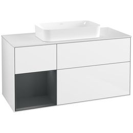 Villeroy & Boch Villeroy und Boch Finion Waschtischunterschrank F701HGGF 120x60,3x50,1cm, Regal links Midnight Blue Matt Lacquer, Glossy white lacquer