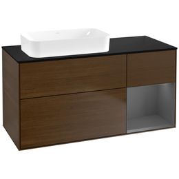 Villeroy & Boch Villeroy und Boch Finion Waschtischunterschrank F692GKGN 120x60,3x50,1cm, Regal rechts Anthracite matt, Walnut veneer