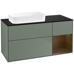 Villeroy & Boch Villeroy und Boch Finion Waschtischunterschrank F692GNGM 120x60,3x50,1cm, Regal rechts Walnut veneer, Olive Matt Lacquer