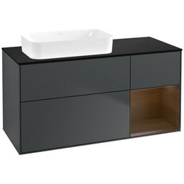 Villeroy & Boch Villeroy und Boch Finion Waschtischunterschrank F692GNHG 120x60,3x50,1cm, Regal rechts Walnut veneer, Midnight Blue Matt Lacquer