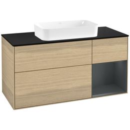 Villeroy & Boch Villeroy und Boch Finion Waschtischunterschrank F712HGPC 120x60,3x50,1cm, Regal rechts Midnight Blue Matt Lacquer, Oak Veneer