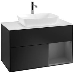 Villeroy & Boch Villeroy und Boch Finion Waschtischunterschrank F781GKPD 100cm, Abdeckplatte white matt, Regale Anthracite matt lacquer, Black matt lacquer