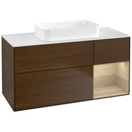 Villeroy & Boch Villeroy und Boch Finion Waschtischunterschrank F711PCGN 120x60,3x50,1cm, Regal rechts Oak Veneer, Walnut veneer