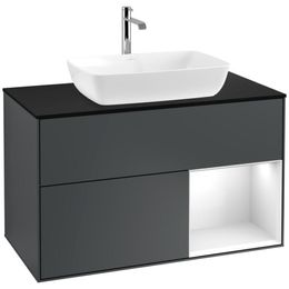 Villeroy & Boch Villeroy und Boch Finion Waschtischunterschrank F782GFHG 100cm, Abdeckplatte black matt, Regale Glossy white lacquer, Midnight Blue Matt Lacquer