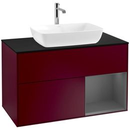 Villeroy & Boch Villeroy und Boch Finion Waschtischunterschrank F782GKHB 100cm, Abdeckplatte black matt, Regale Anthracite matt lacquer, Peony Matt