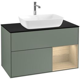 Villeroy & Boch Villeroy und Boch Finion Waschtischunterschrank F782PCGM 100cm, Abdeckplatte black matt, Regale Oak Veneer, Olive Matt Lacquer