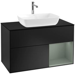 Villeroy & Boch Villeroy und Boch Finion Waschtischunterschrank F782GMPD 100cm, Abdeckplatte black matt, Regale Olive matt lacquer, Black matt lacquer