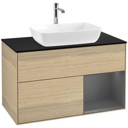 Villeroy & Boch Villeroy und Boch Finion Waschtischunterschrank F782GKPC 100cm, Abdeckplatte black matt, Regale Anthracite matt lacquer, Oak Veneer