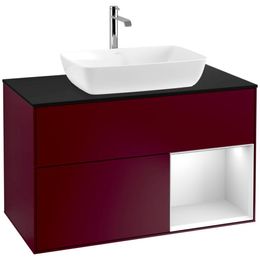 Villeroy & Boch Villeroy und Boch Finion Waschtischunterschrank F782MTHB 100cm, Abdeckplatte black matt, Regale White matt lacquer, Peony Matt