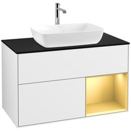 Villeroy & Boch Villeroy und Boch Finion Waschtischunterschrank F782HFGF 100cm, Abdeckplatte black matt, Regale Gold matt lacquer, Glossy white lacquer