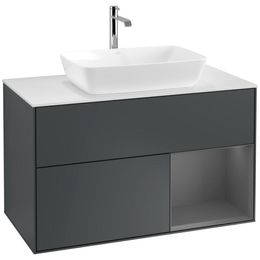 Villeroy & Boch Villeroy und Boch Finion Waschtischunterschrank F781GKHG 100cm, Abdeckplatte white matt, Regale Anthracite matt lacquer, Midnight Blue Matt Lacquer