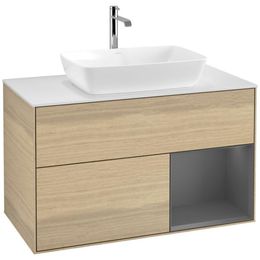 Villeroy & Boch Villeroy und Boch Finion Waschtischunterschrank F781GKPC 100cm, Abdeckplatte white matt, Regale Anthracite matt lacquer, Oak Veneer