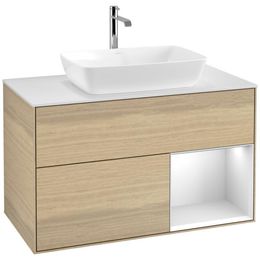 Villeroy & Boch Villeroy und Boch Finion Waschtischunterschrank F781MTPC 100cm, Abdeckplatte white matt, Regale White matt lacquer, Oak Veneer
