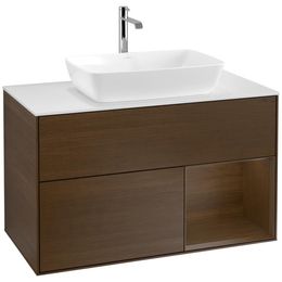 Villeroy & Boch Villeroy und Boch Finion Waschtischunterschrank F781GNGN 100cm, Abdeckplatte white matt, Regale Walnut Veneer, Walnut veneer