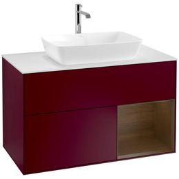 Villeroy & Boch Villeroy und Boch Finion Waschtischunterschrank F781GNHB 100cm, Abdeckplatte white matt, Regale Walnut Veneer, Peony Matt
