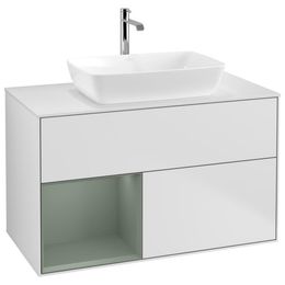 Villeroy & Boch Villeroy und Boch Finion Waschtischunterschrank G771GMMT 100cm, Abdeckplatte white matt, Emotion, Regale Olive matt lacquer, White matt lacquer