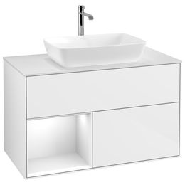 Villeroy & Boch Villeroy und Boch Finion Waschtischunterschrank G771GFGF 100cm, Abdeckplatte white matt, Emotion, Regale Glossy white lacquer, Glossy white lacquer