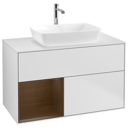 Villeroy & Boch Villeroy und Boch Finion Waschtischunterschrank G771GNMT 100cm, Abdeckplatte white matt, Emotion, Regale Walnut Veneer, White matt lacquer