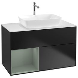 Villeroy & Boch Villeroy und Boch Finion Waschtischunterschrank G771GMPD 100cm, Abdeckplatte white matt, Emotion, Regale Olive matt lacquer, Black matt lacquer