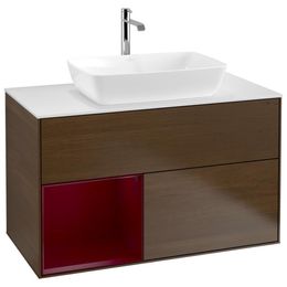Villeroy & Boch Villeroy und Boch Finion Waschtischunterschrank G771HBGN 100cm, Abdeckplatte white matt, Emotion, Regale Peony matt lacquer, Walnut veneer