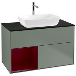 Villeroy & Boch Villeroy und Boch Finion Waschtischunterschrank G772HBGM 100cm, Abdeckplatte black matt, Emotion, Regale Peony matt lacquer, Olive Matt Lacquer