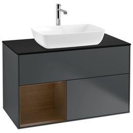 Villeroy & Boch Villeroy und Boch Finion Waschtischunterschrank G772GNHG 100cm, Abdeckplatte black matt, Emotion, Regale Walnut Veneer, Midnight Blue Matt Lacquer