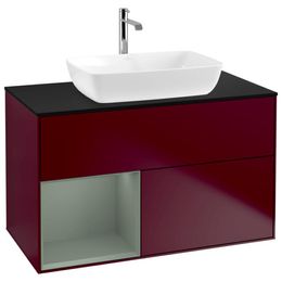Villeroy & Boch Villeroy und Boch Finion Waschtischunterschrank G772GMHB 100cm, Abdeckplatte black matt, Emotion, Regale Olive matt lacquer, Peony Matt
