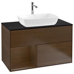 Villeroy & Boch Villeroy und Boch Finion Waschtischunterschrank G772GNGN 100cm, Abdeckplatte black matt, Emotion, Regale Walnut Veneer, Walnut veneer