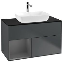 Villeroy & Boch Villeroy und Boch Finion Waschtischunterschrank G772GKHG 100cm, Abdeckplatte black matt, Emotion, Regale Anthracite matt lacquer, Midnight Blue Matt Lacquer