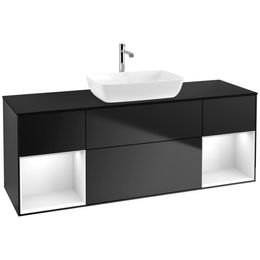 Villeroy & Boch Villeroy und Boch Finion Waschtischunterschrank F862GFPD 160cm, Abdeckplatte black matt, Regale Glossy white lacquer, Black matt lacquer