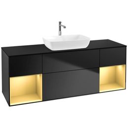 Villeroy & Boch Villeroy und Boch Finion Waschtischunterschrank F862HFPD 160cm, Abdeckplatte black matt, Regale Gold matt lacquer, Black matt lacquer