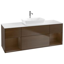 Villeroy & Boch Villeroy und Boch Finion Waschtischunterschrank F861GNGN 160cm, Abdeckplatte white matt, Regale Walnut Veneer, Walnut veneer